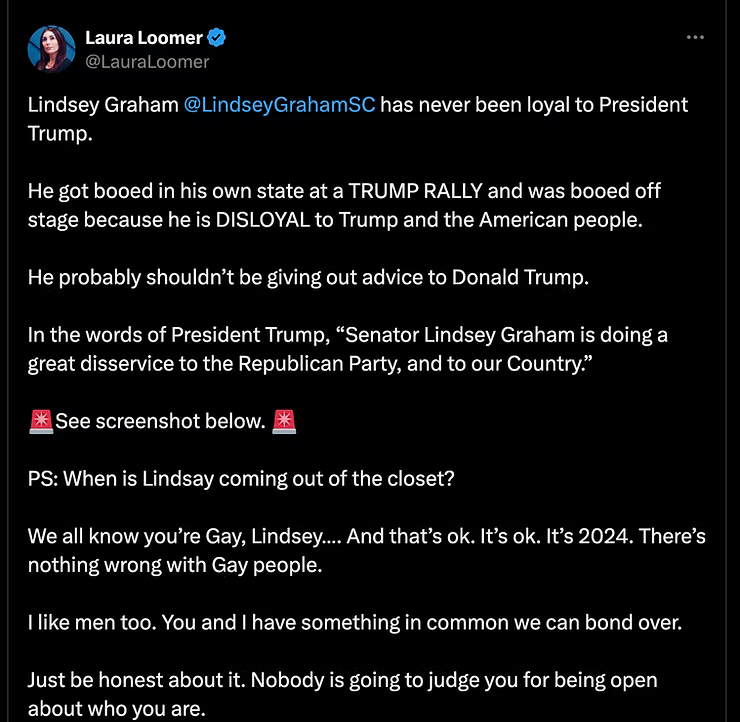 Laura Loomer Revives Gay Rumors Under Oath About Senator Lindsey Graham ...